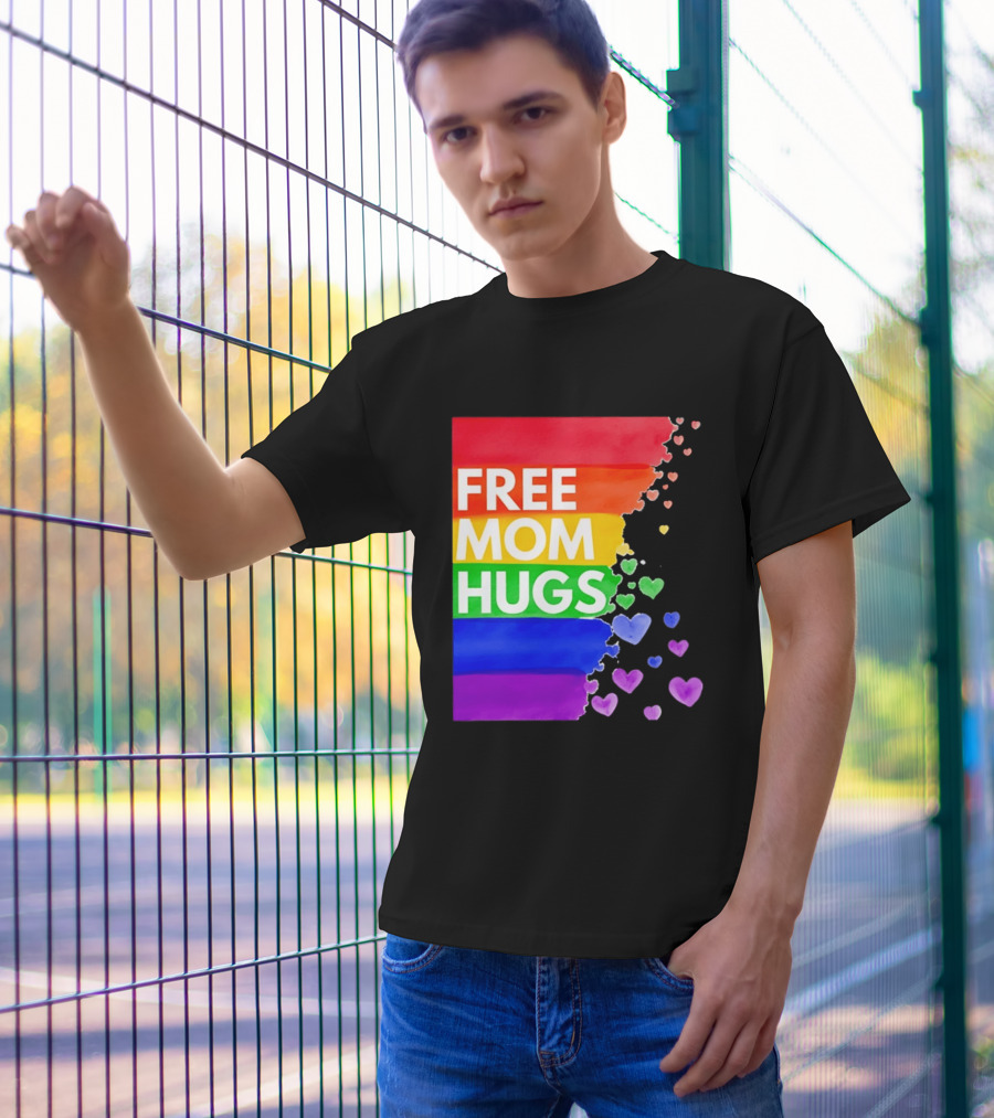 Free Mom Hugs Rainbow Hearts LGBTQ Pride Watercolor T-Shirt