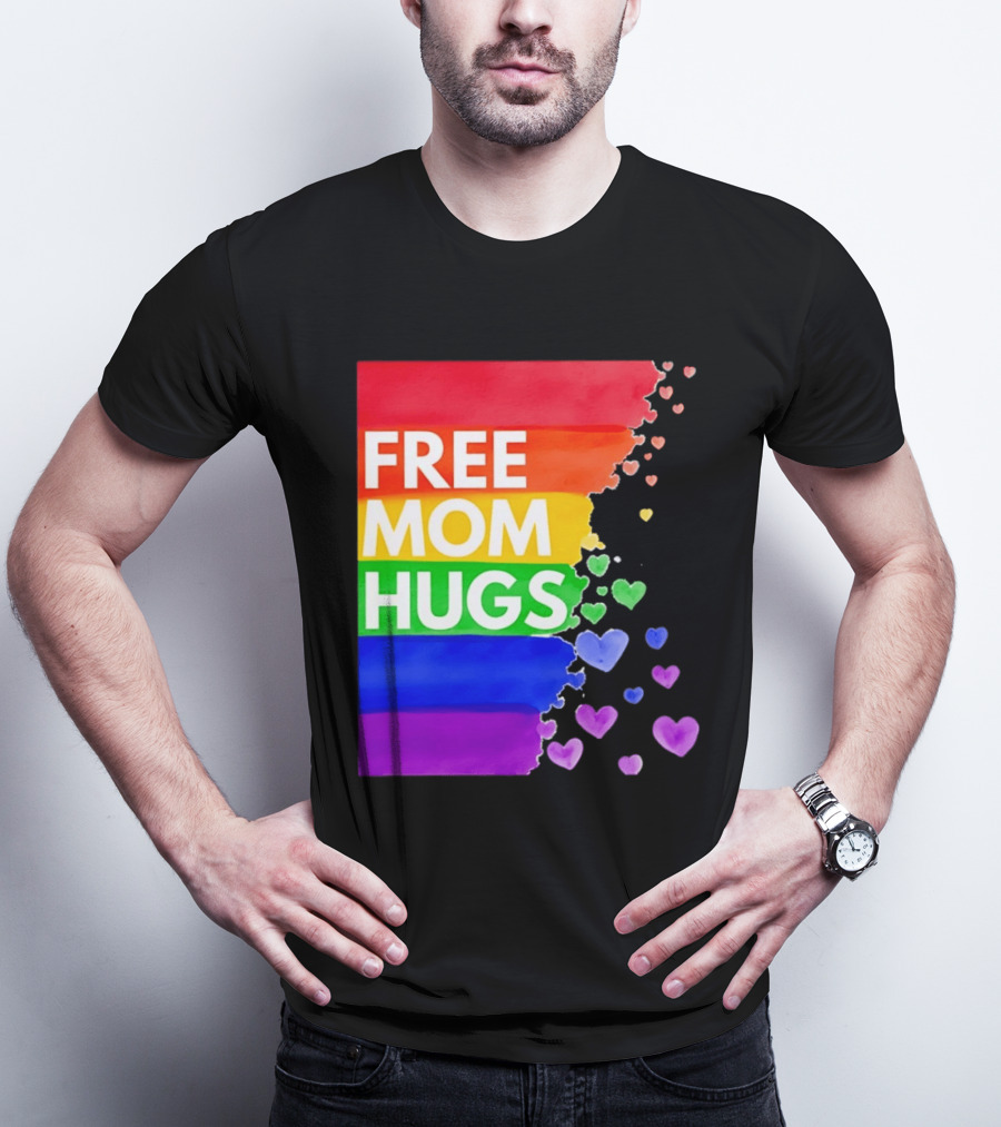 Free Mom Hugs Rainbow Hearts LGBTQ Pride Watercolor T-Shirt