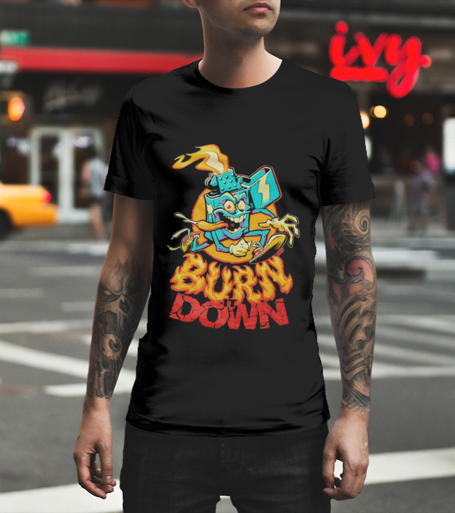 Burn It Down Lighter Mascot With Flames T-Shirt