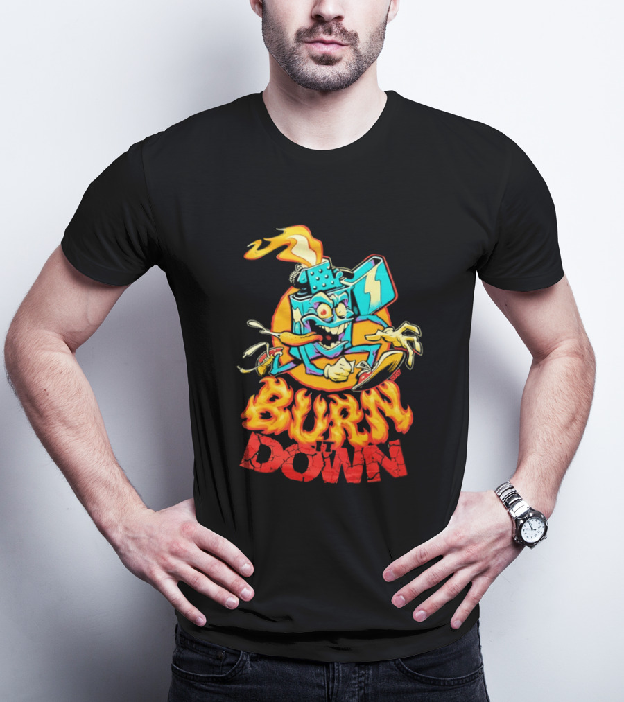 Burn It Down Lighter Mascot With Flames T-Shirt