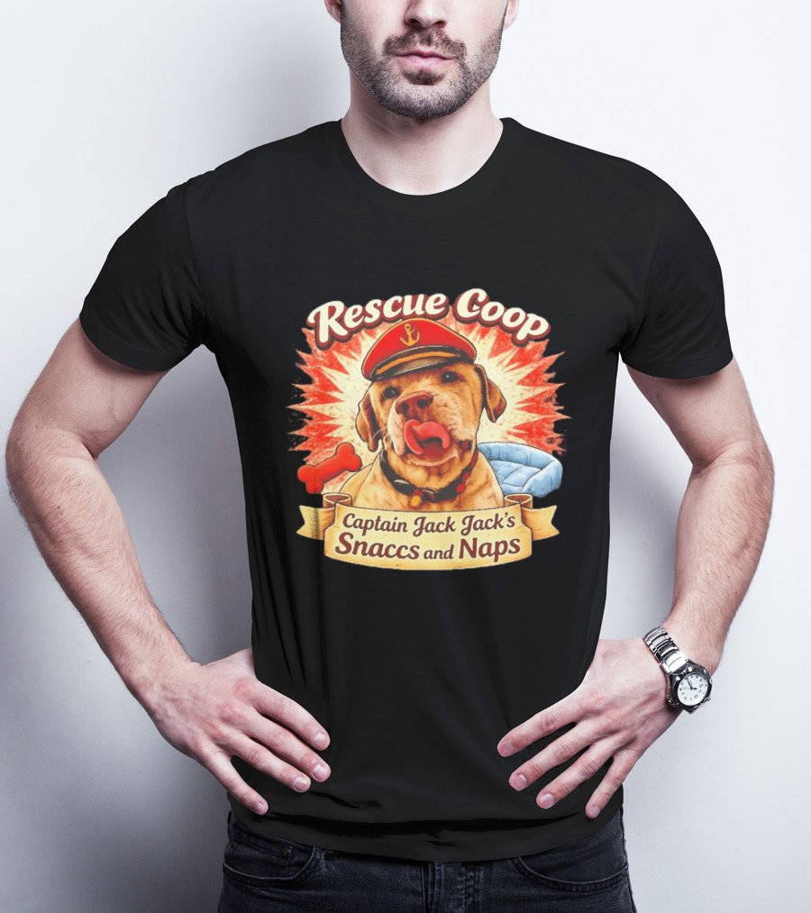 Rescue Coop Captain Jack Jack's Snaccs And Naps Dog Lover Fun T-Shirt
