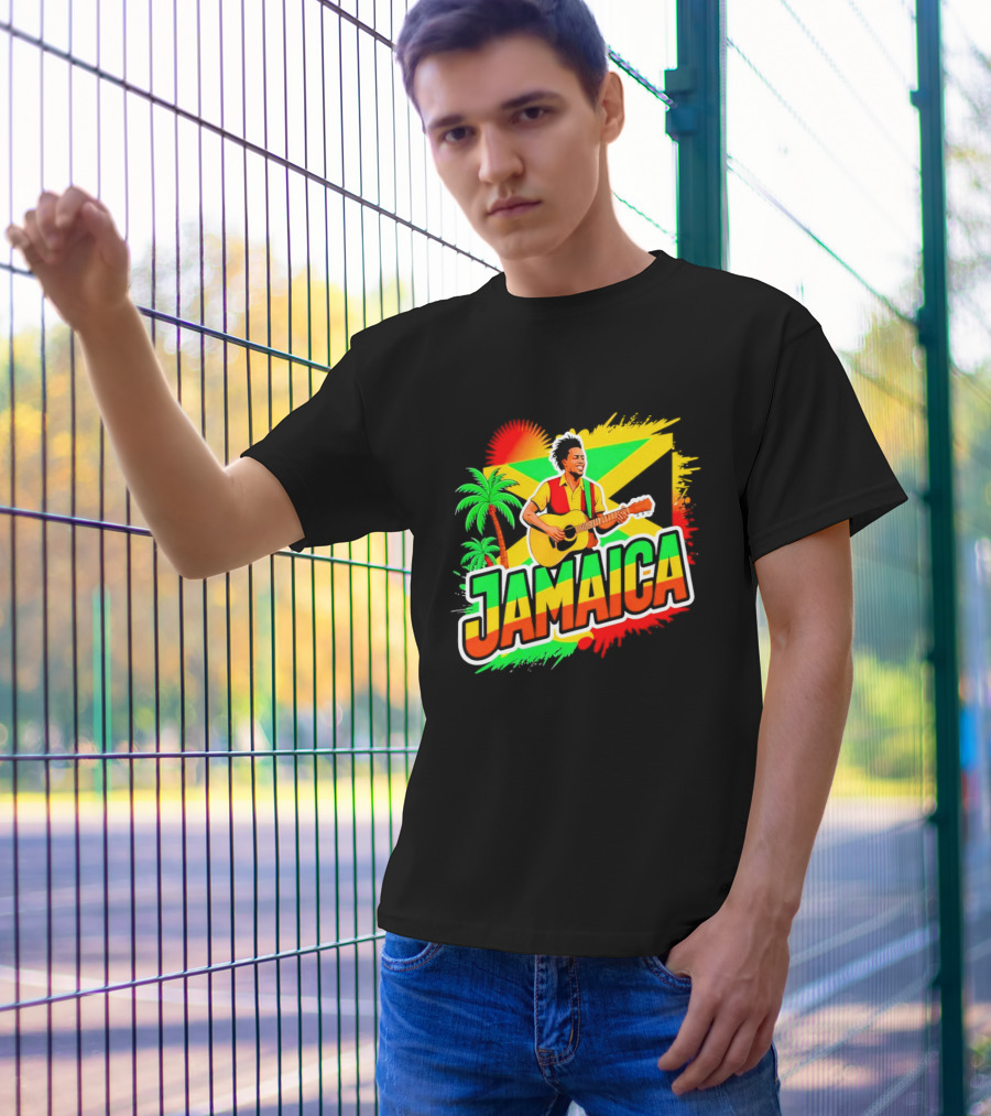 Jamaica Musician 2026 Vibrant Island Vibes Guitarist Flag T-Shirt