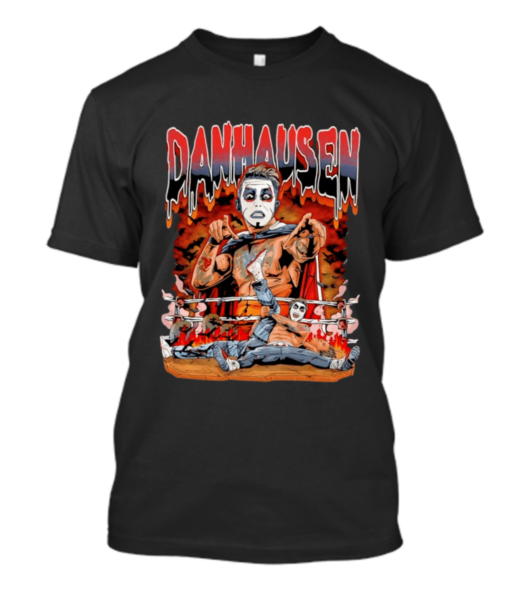 Danhausen Very Nice Very Evil Wrestling Bats Fire Ring Scene T-Shirt