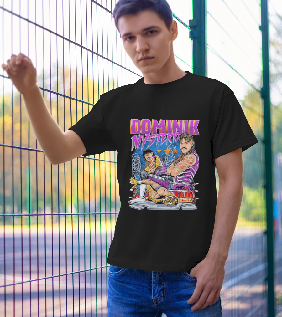 Dominik Mysterio Wrestling Match Illustration Purple Star T-Shirt