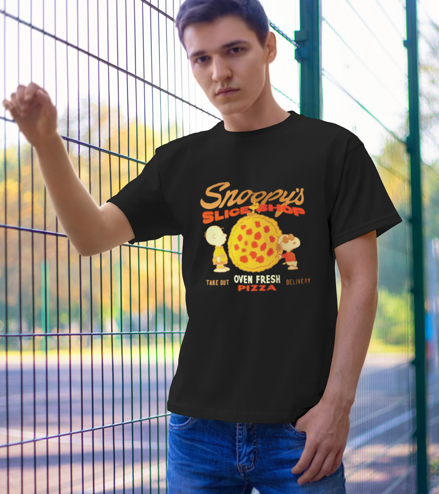 Snoopy's Slice Shop Oven Fresh Pizza Take Out Delivery T-Shirt