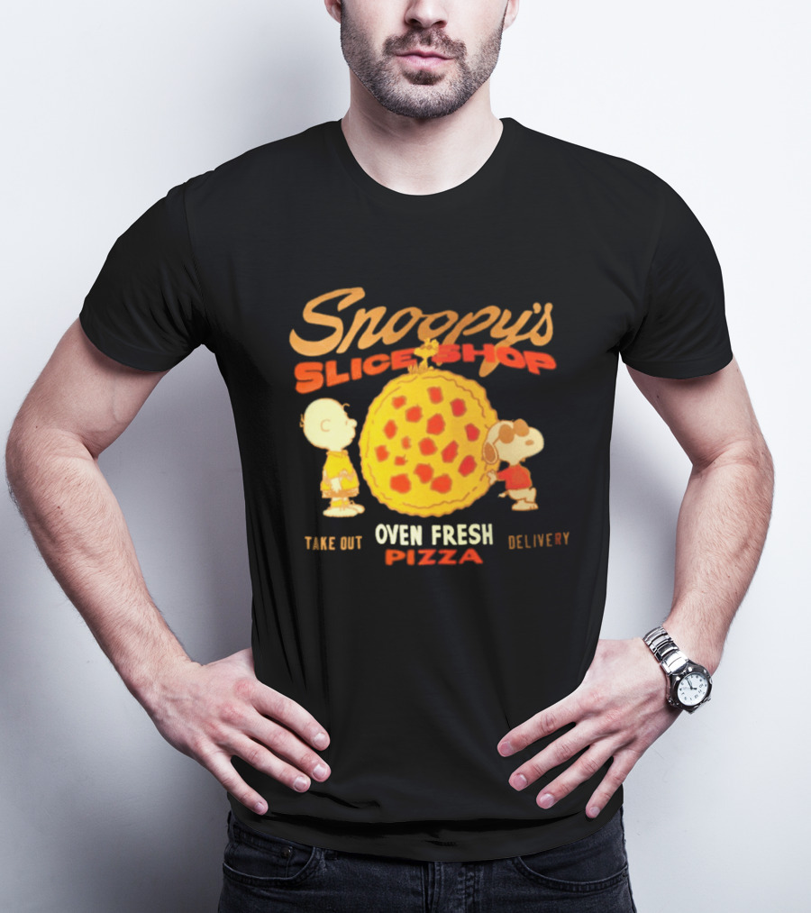 Snoopy's Slice Shop Oven Fresh Pizza Take Out Delivery T-Shirt