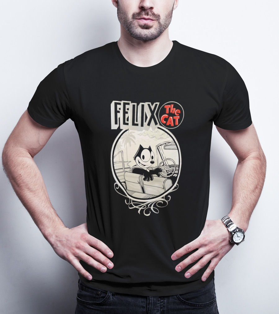 Felix The Cat Driving Car By Mister Cartoon With Palm Tree T-Shirt