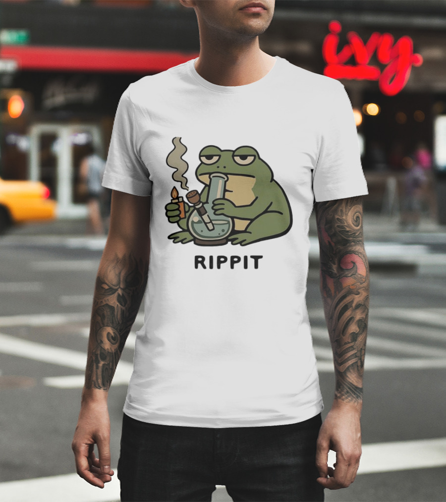 Rippit Frog Smoking Bong Meme Funny Cartoon T-Shirt