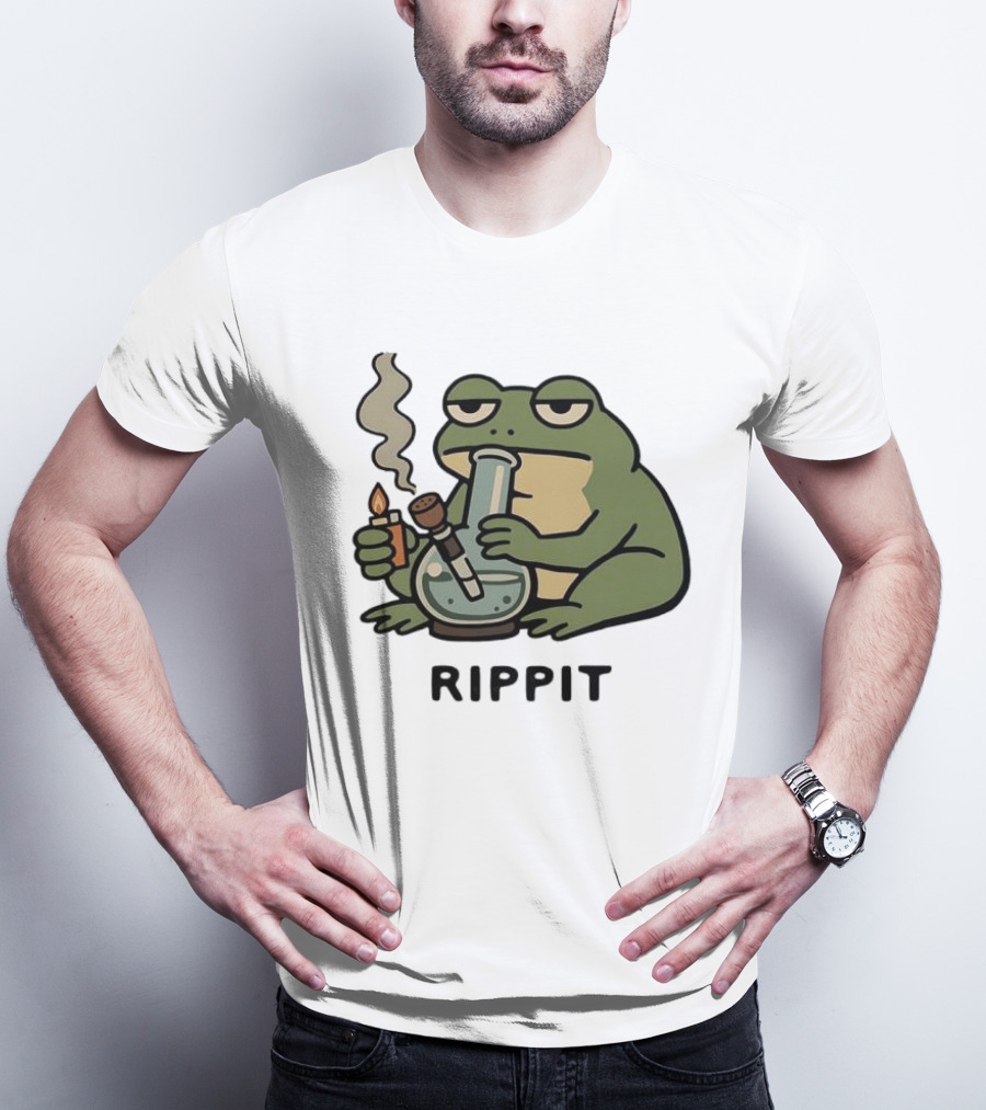 Rippit Frog Smoking Bong Meme Funny Cartoon T-Shirt