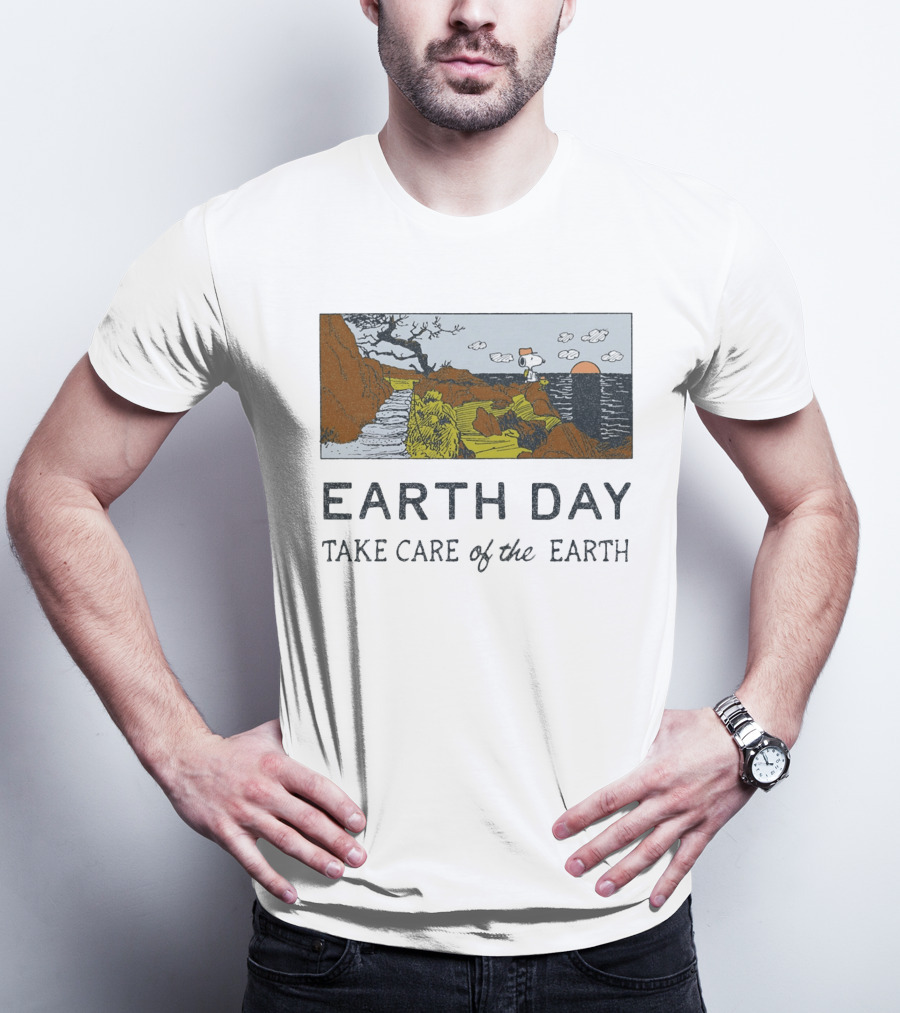 Earth Day Snoopy Woodstock Take Care Of The Earth Sunset Scene T-Shirt
