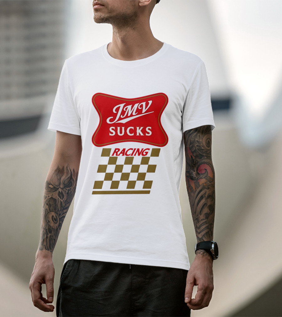 JMV Sucks Racing Checkered Flag Red And White T-Shirt