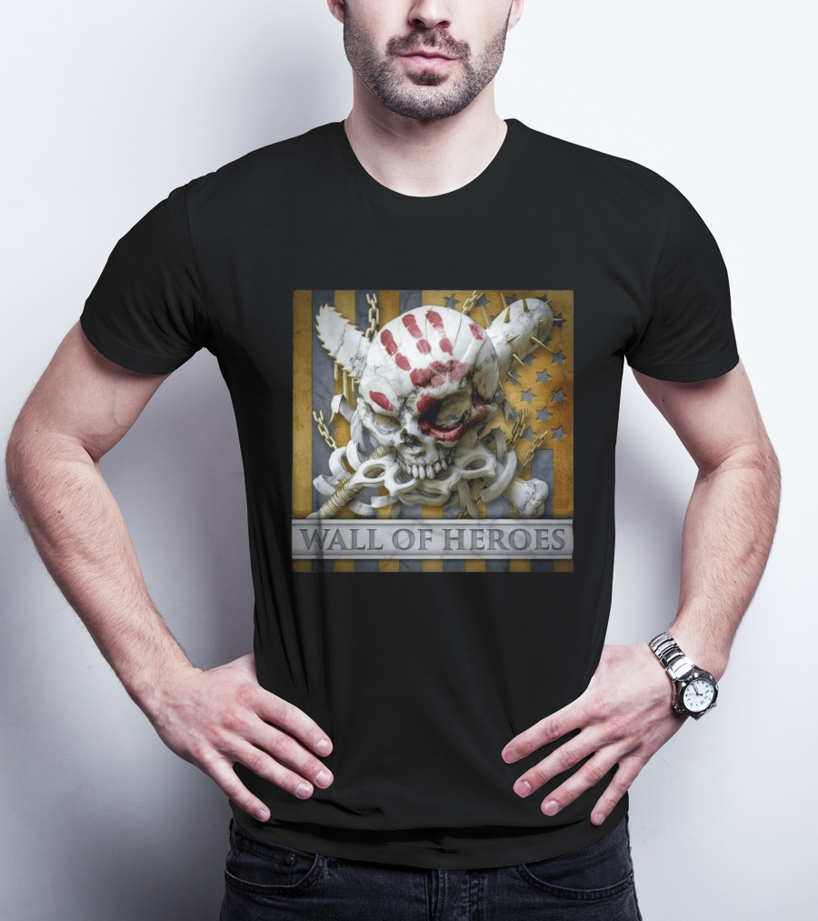 Five Finger Death Punch Wall Of Heroes Skull And Mace Chains Stars T-Shirt