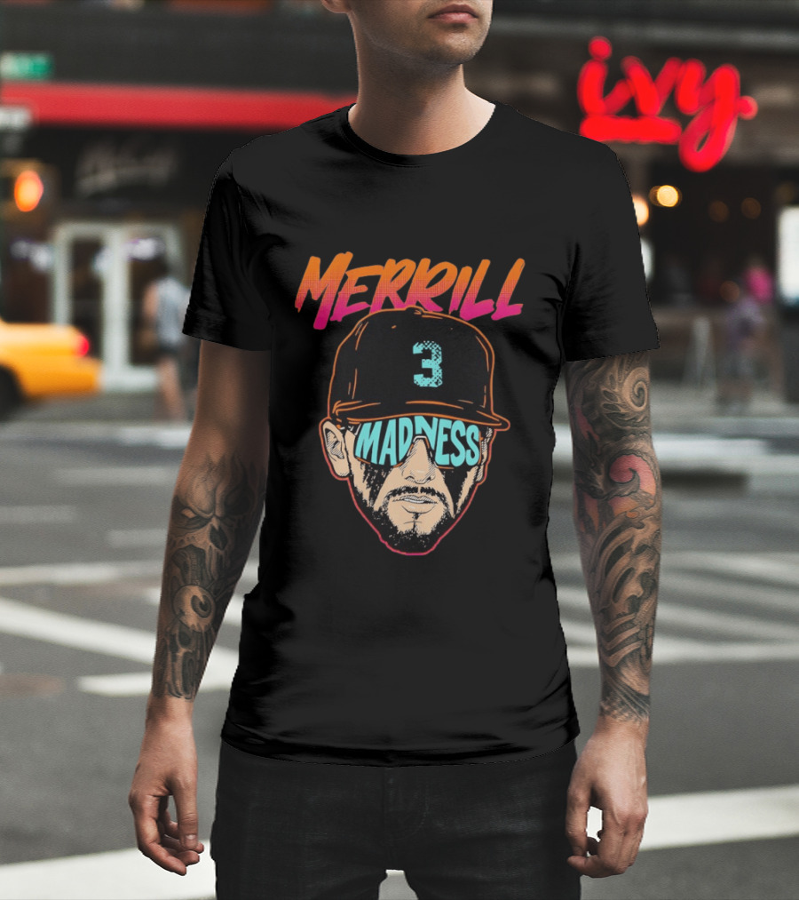 Merrill Madness San Diego Padres Jackson Merrill City Edition 3 Baseball T-Shirt