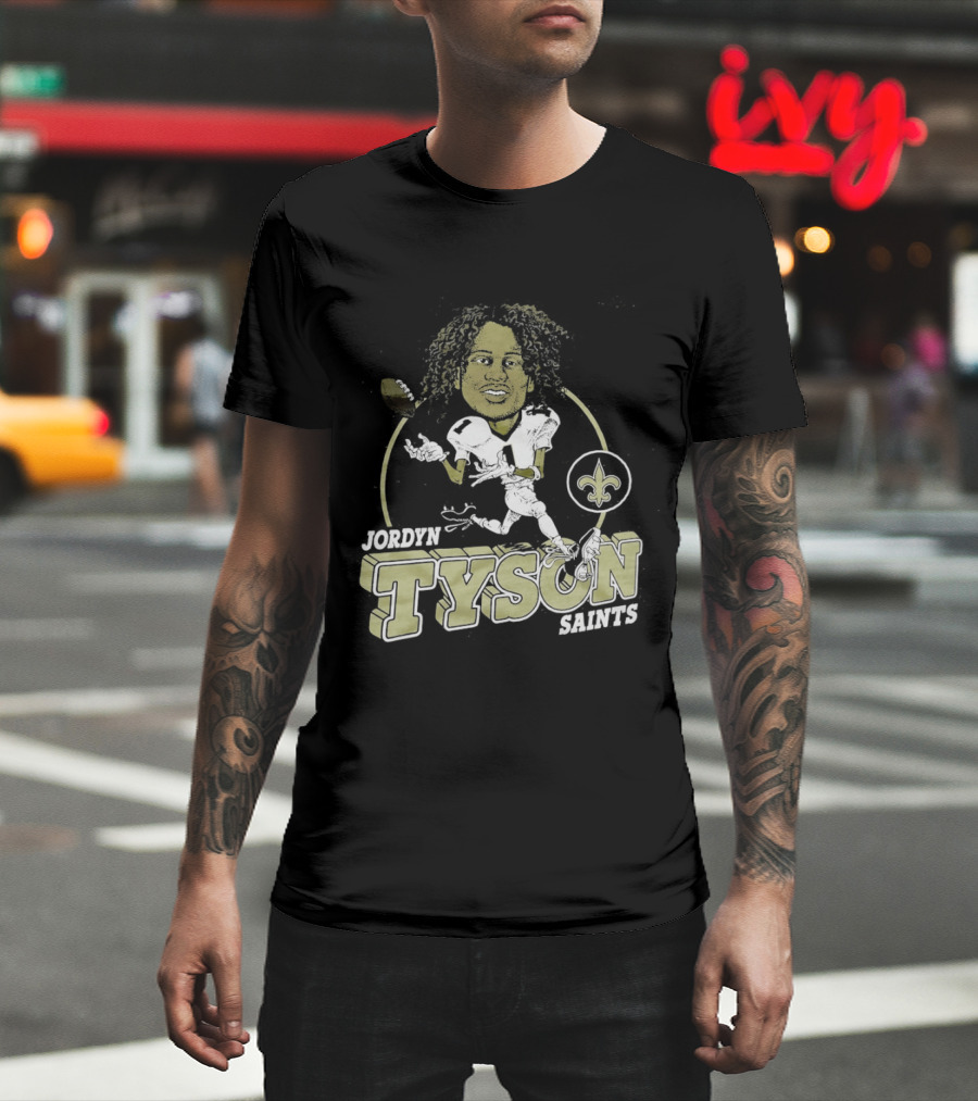New Orleans Saints Jordyn Tyson Number 1 Caricature Fleur De Lis T-Shirt