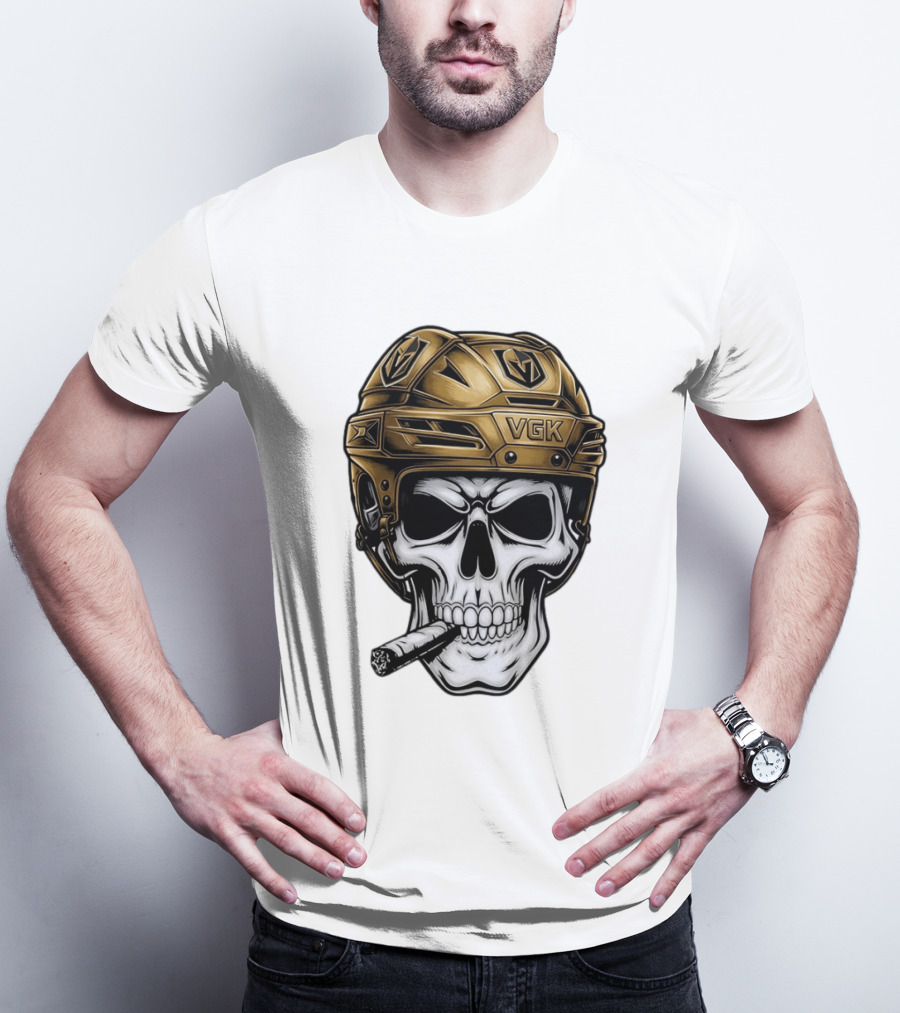 VGK Skull Helmet Vegas Golden Knights Smoking Cigar T-Shirt