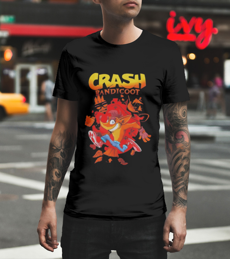 Crash Bandicoot Cartoon Classic Character Action Adventure T-Shirt