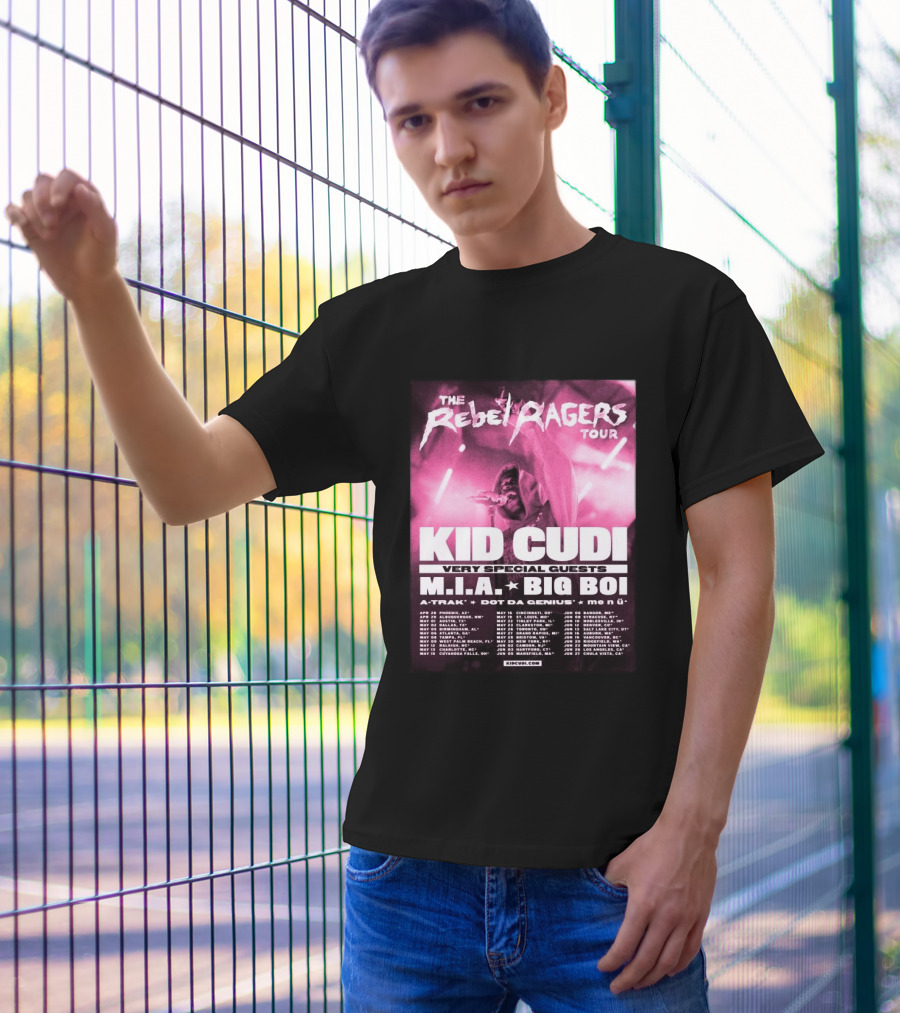 The Rebel Ragers Tour Kid Cudi 2026 Featuring M.I.A. Big Boi A Trak Dot Da Genius Tour Dates T-Shirt