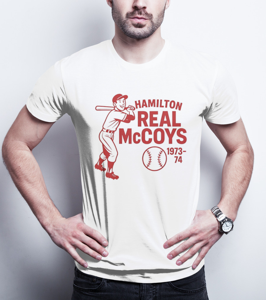 Hamilton Real McCoys Baseball 1973 1974 Retro Player T-Shirt