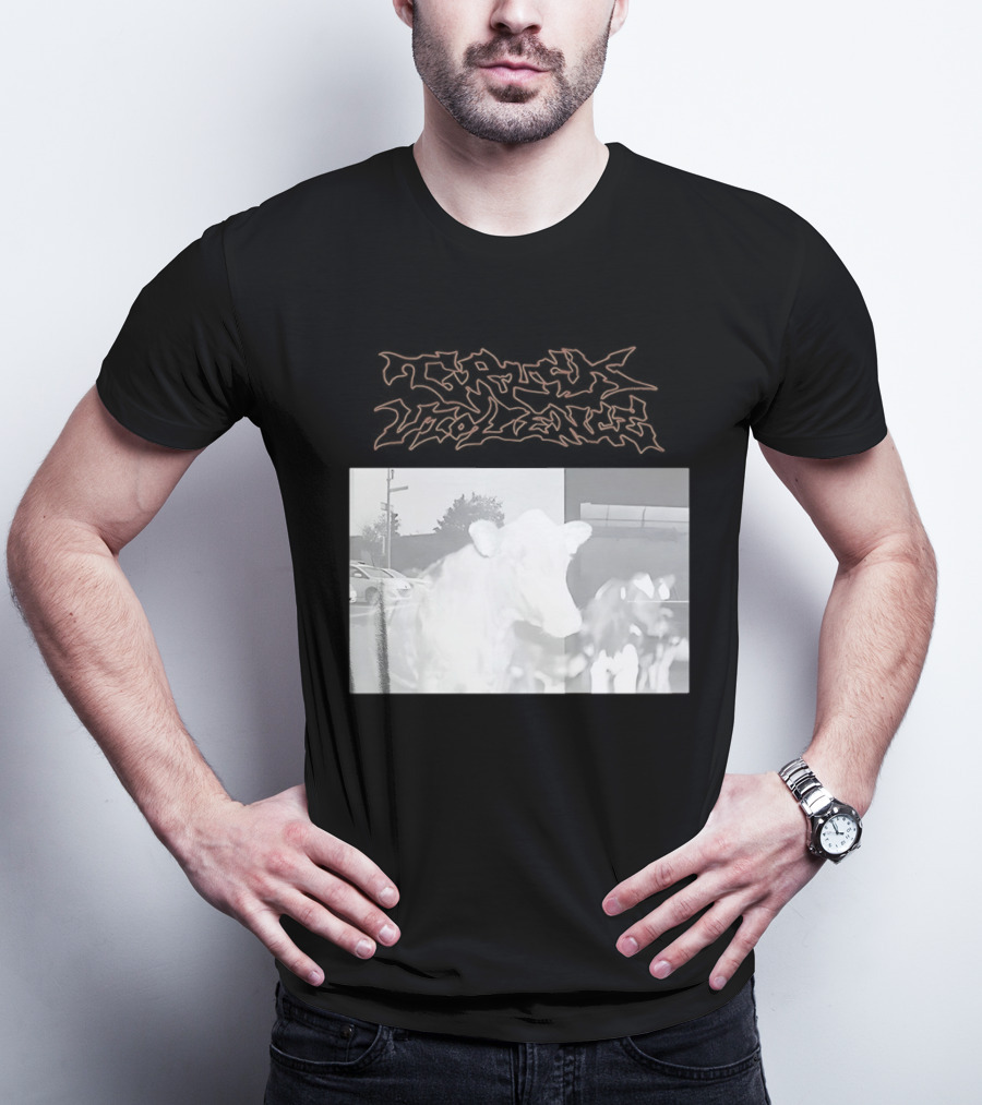 Truck Stop Violence Cow Photo Retro Style Casual Wear T-Shirt