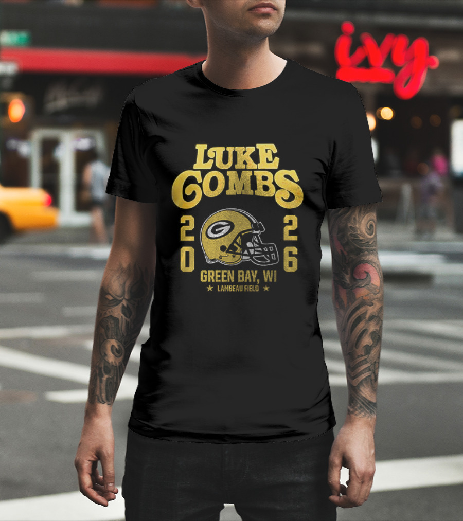 Luke Combs Green Bay WI Tour 2026 Helmet Packers Collaboration T-Shirt