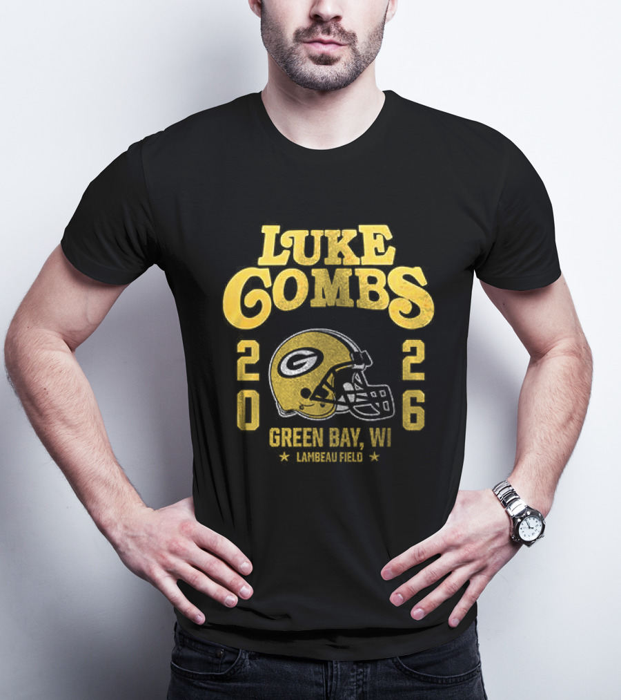 Luke Combs Green Bay WI Tour 2026 Helmet Packers Collaboration T-Shirt