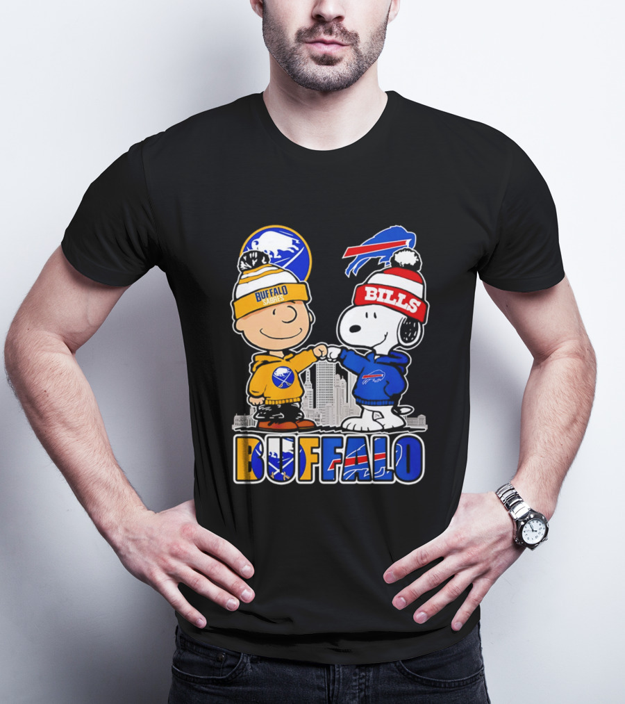 Buffalo Sabres Bills Snoopy City Skyline Collaboration With Charlie Brown T-Shirt
