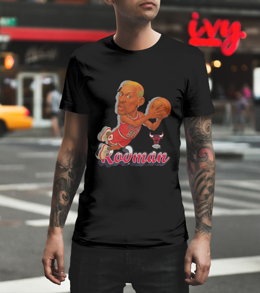 Dennis Rodman Chicago Bulls 91 Fickett Classics Windy City Cartoon T-Shirt
