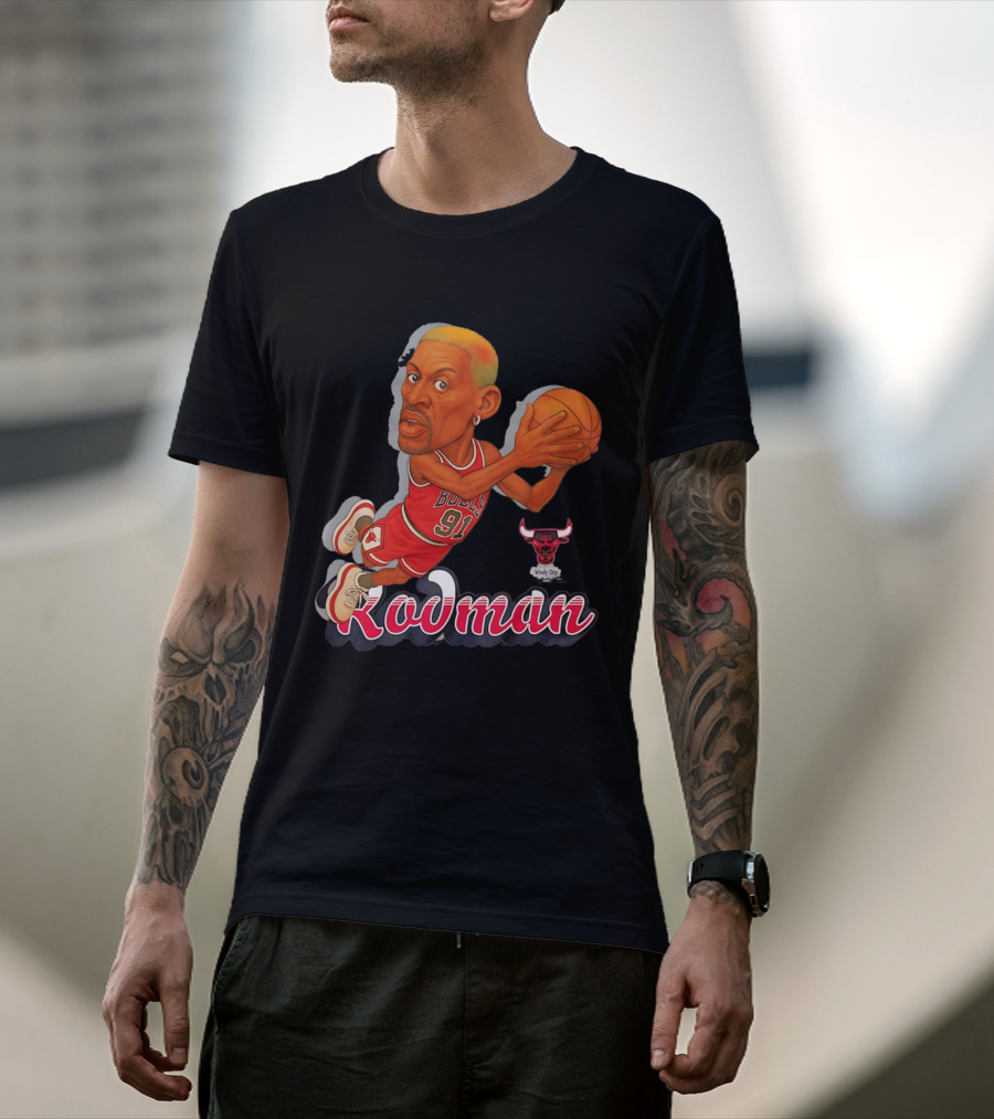 Dennis Rodman Chicago Bulls 91 Fickett Classics Windy City Cartoon T-Shirt