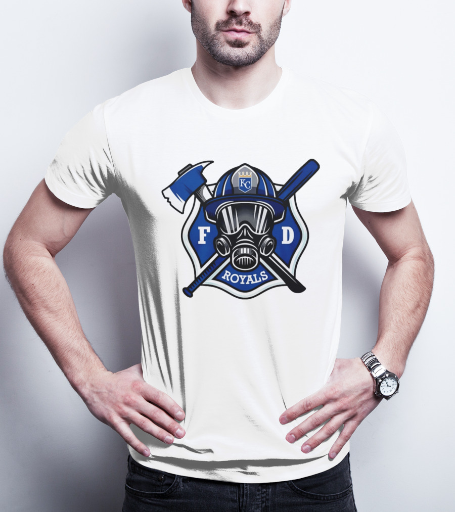 Kansas City Royals Firefighter FD Helmet Gas Mask Axe Bat T-Shirt