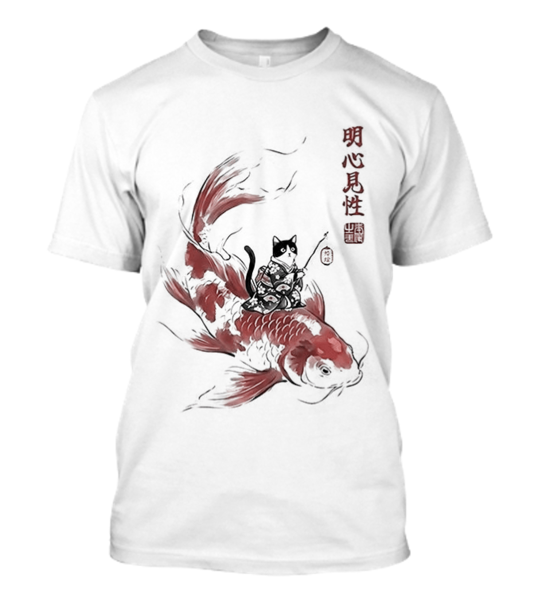 Kimono Cat Riding Koi Fish Classical Japanese T-Shirt