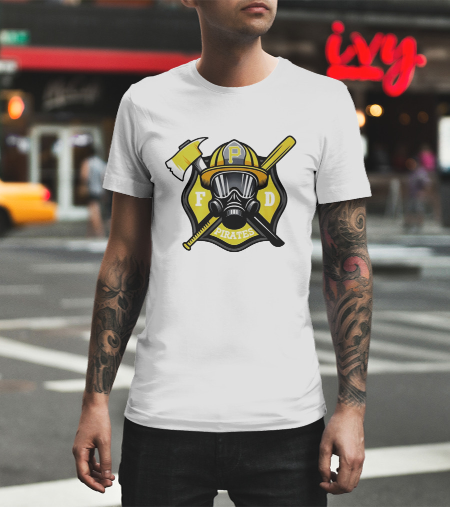 Pittsburgh Pirates Firefighter Helmet Ax FD Spirit T-Shirt