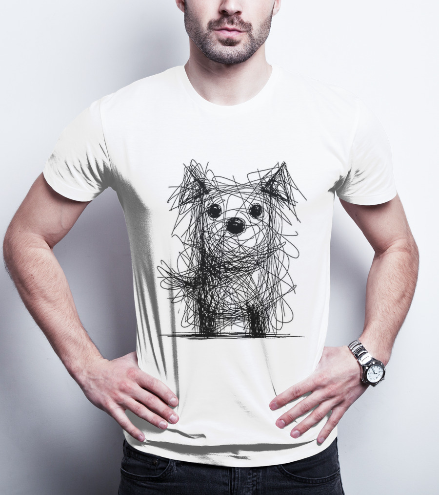Scruffy Dog Chaos Doodle Drawing T-Shirt