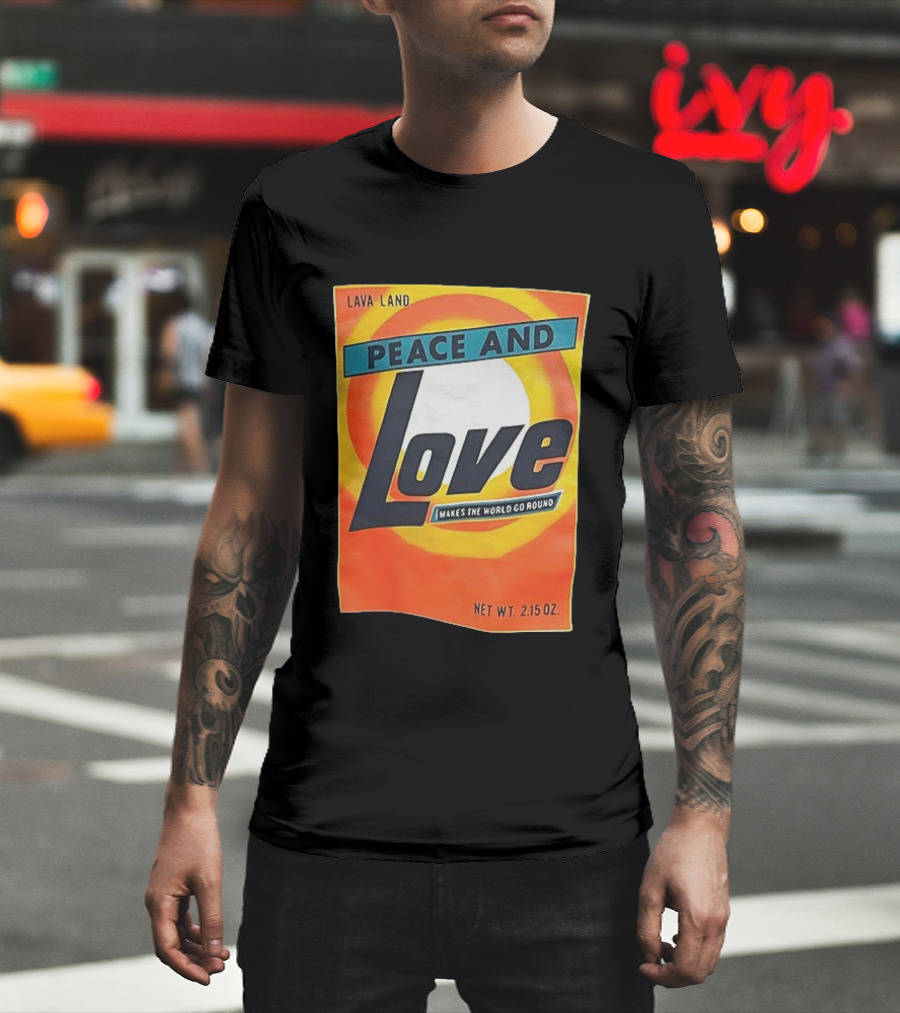 Peace And Love Makes The World Go Round Lava Land Retro Style 2.15 Oz T-Shirt