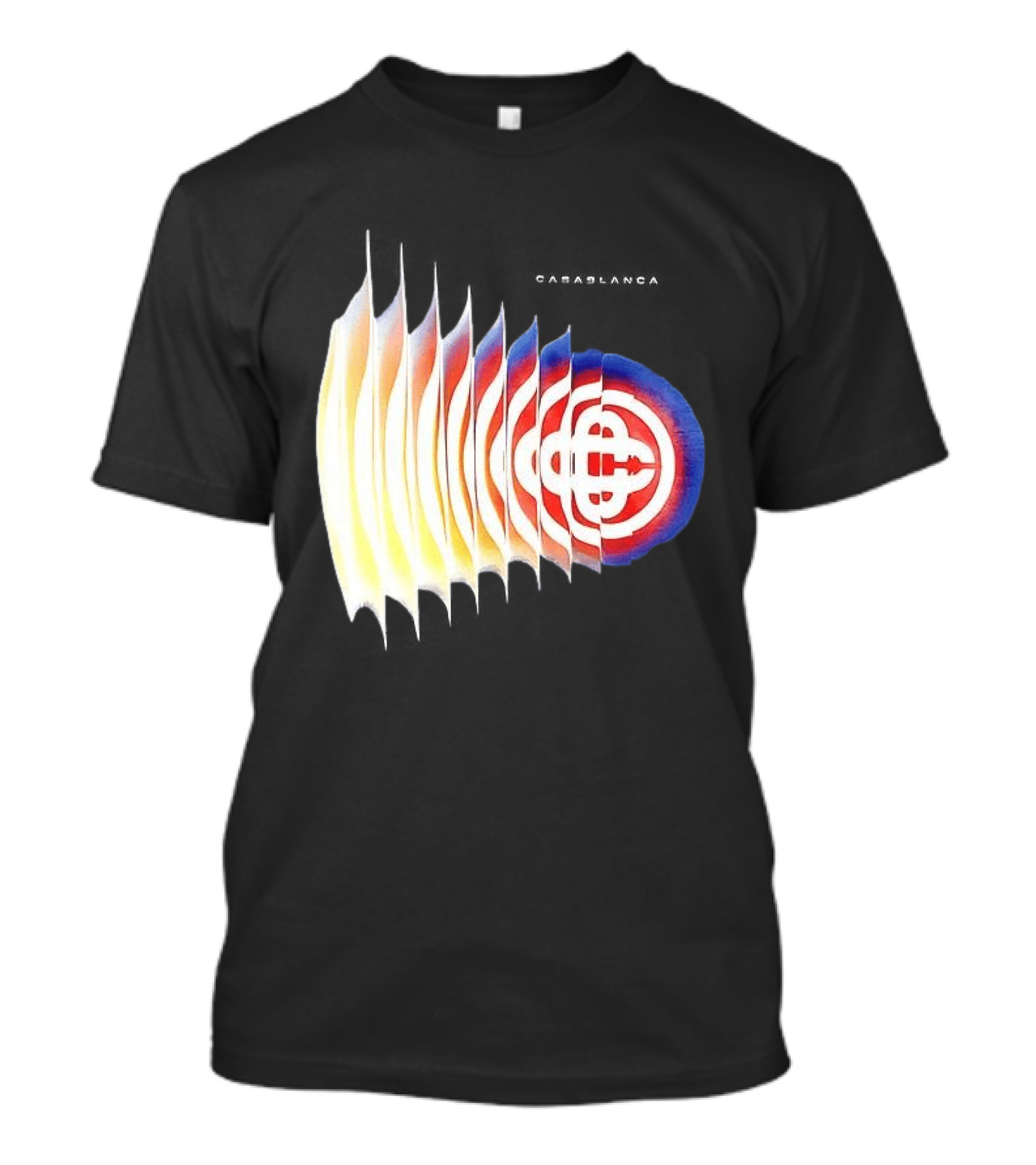 Casablanca Shockwave Optical Illusion Pattern With Red Blue Yellow Layers T-Shirt