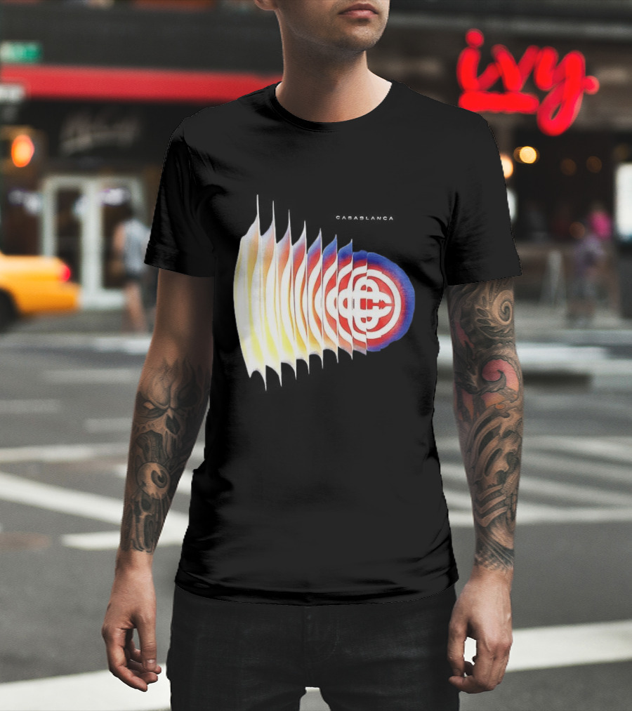 Casablanca Shockwave Optical Illusion Pattern With Red Blue Yellow Layers T-Shirt
