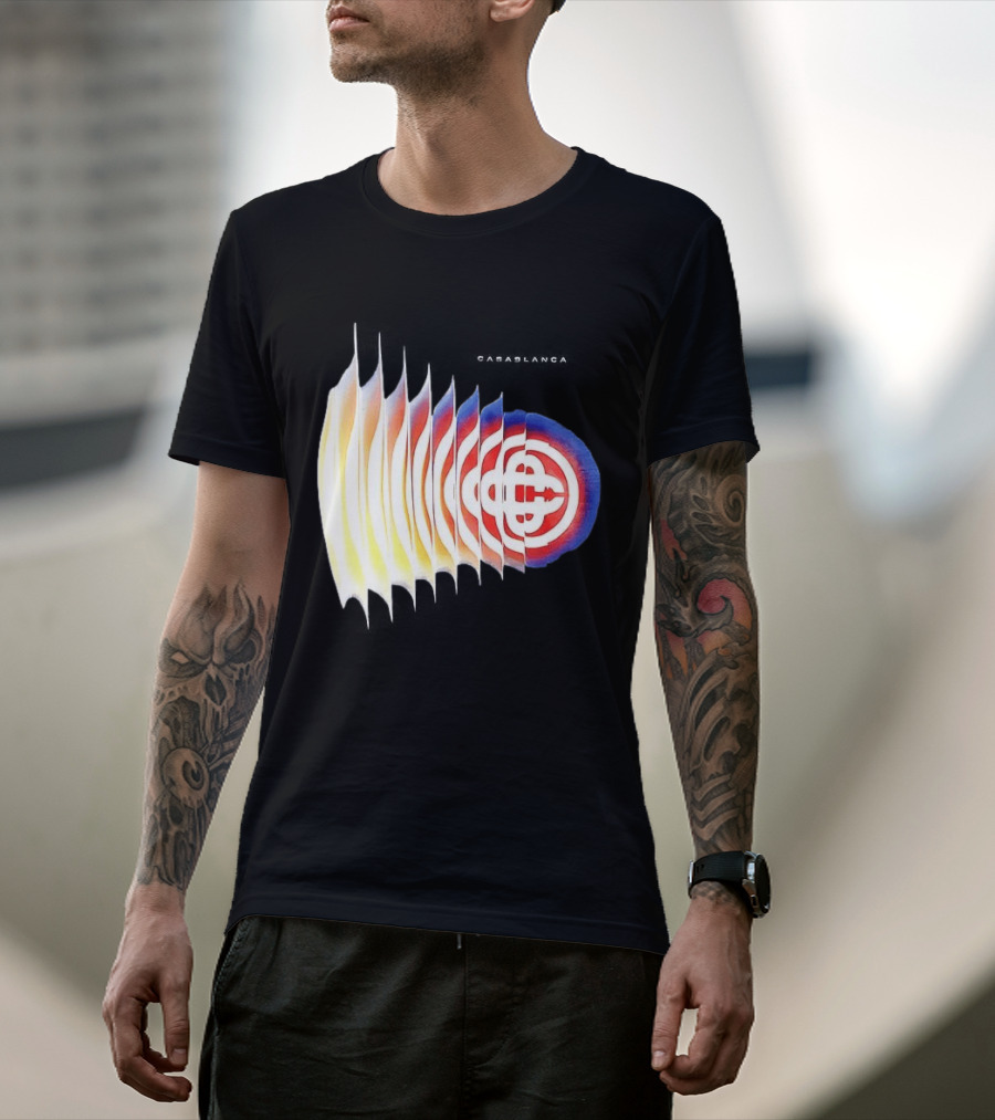 Casablanca Shockwave Optical Illusion Pattern With Red Blue Yellow Layers T-Shirt