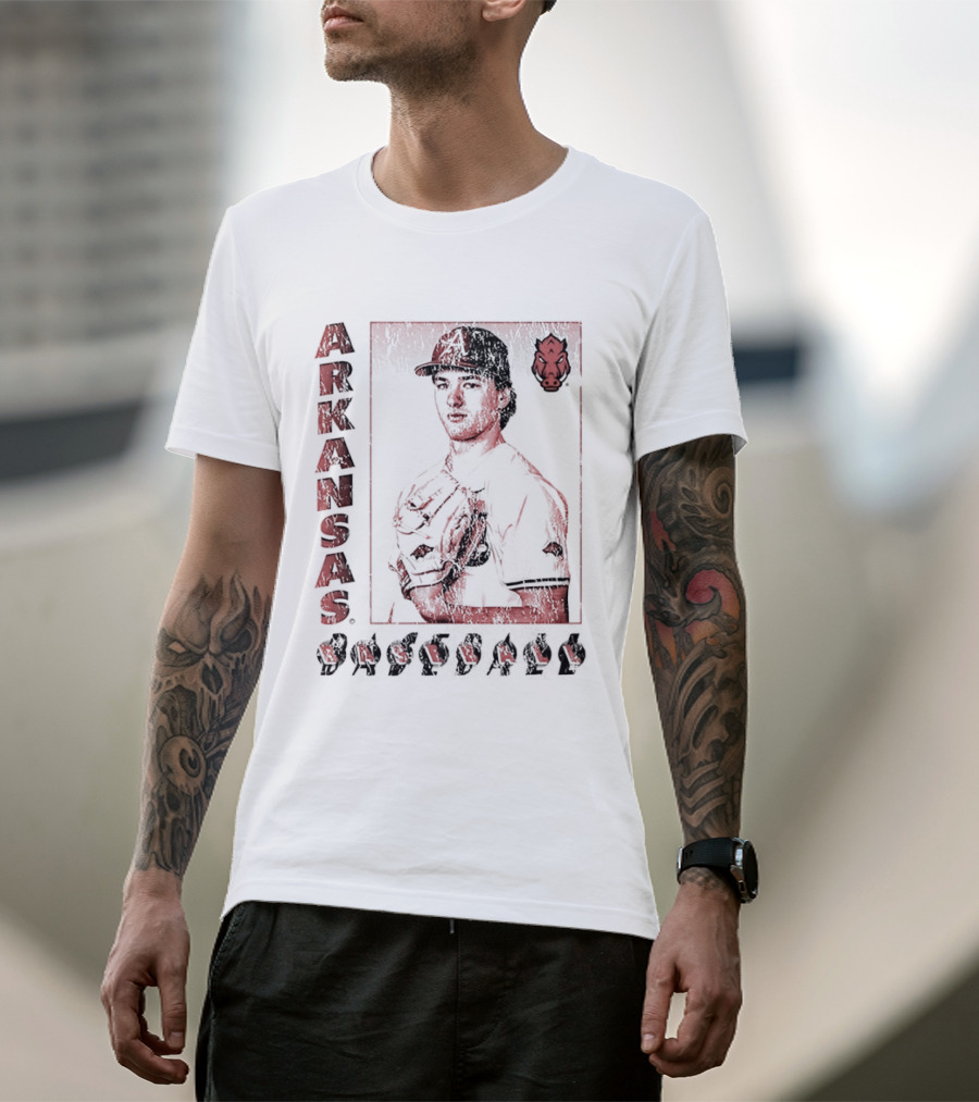Arkansas Baseball Player With Razorback T-Shirt