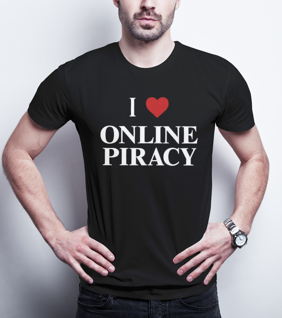 I Love Online Piracy Bold Heart Red White T-Shirt