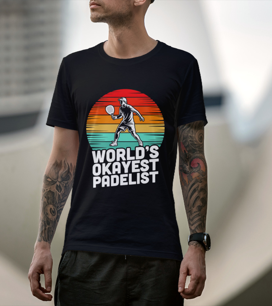 World's Okayest Padelist Retro Sunset Paddle Player T-Shirt