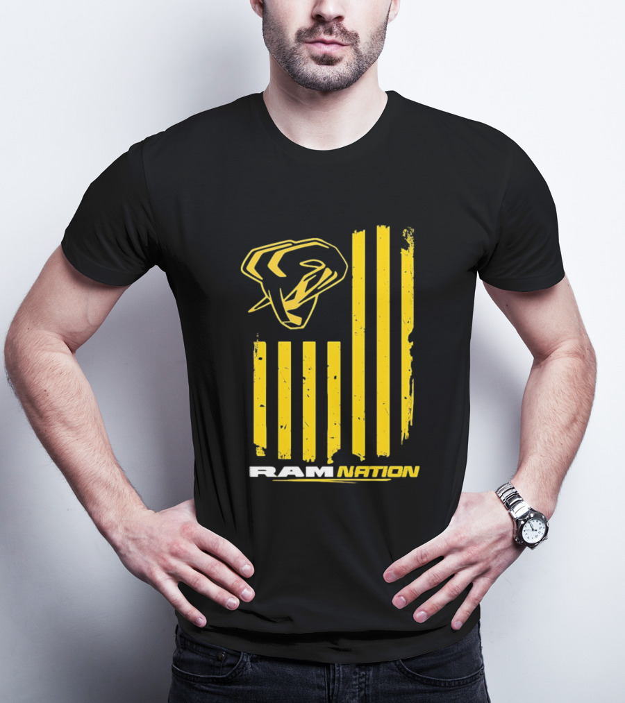 Ram Nation USA Flag Yellow Ram Head Stripes T-Shirt