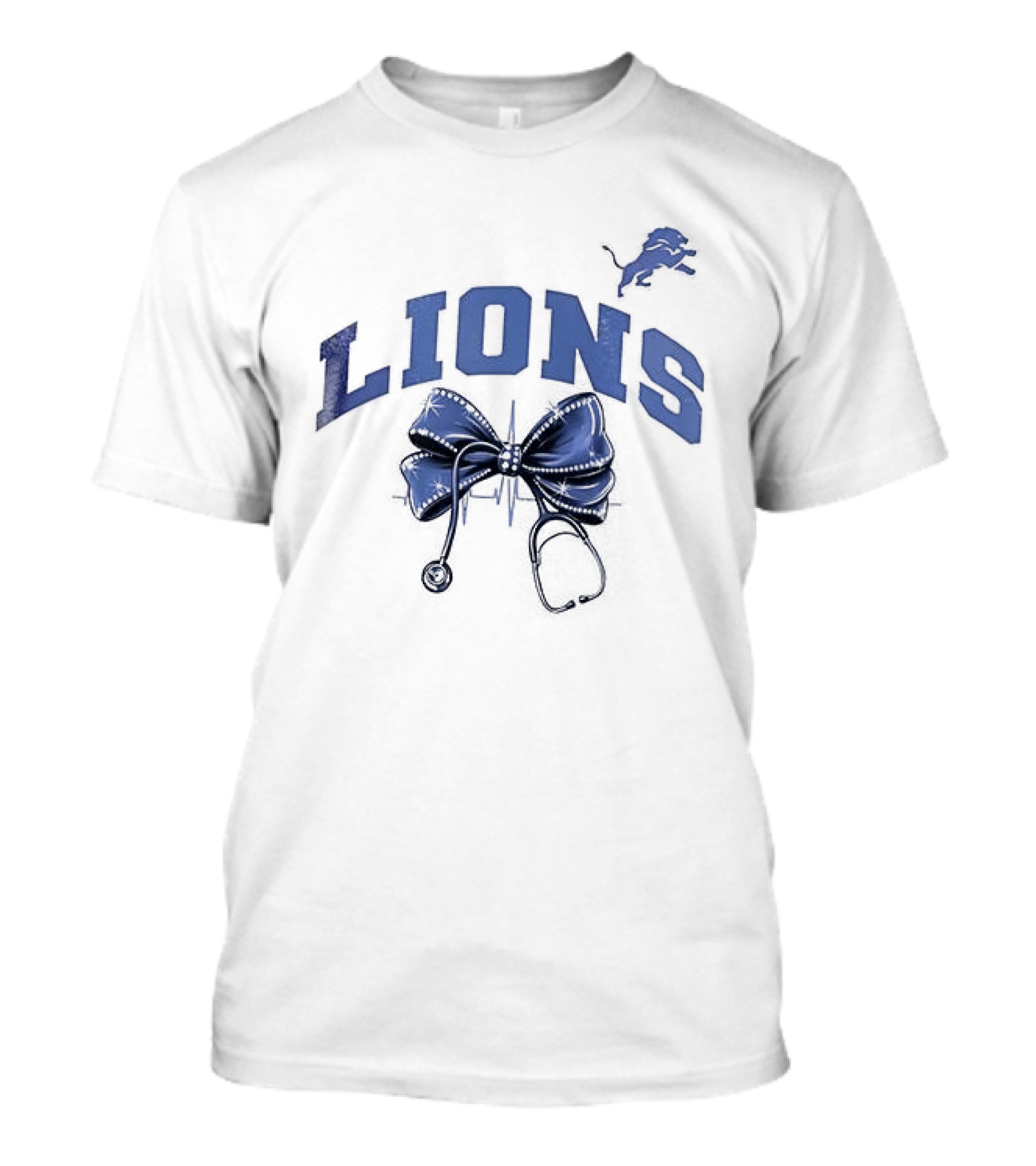 Detroit Lions Nurse By Heart By Soul With Stethoscope And Bow T-Shirt