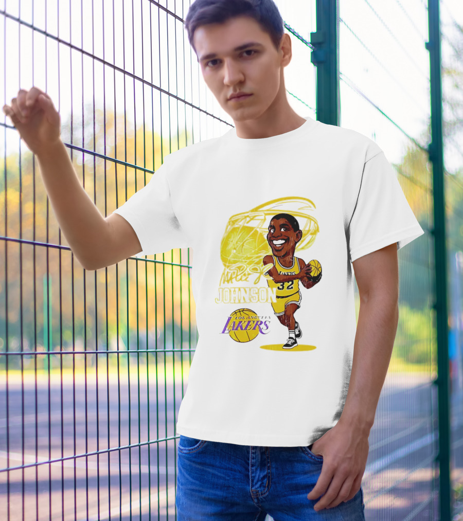 Magic Johnson 32 Los Angeles Lakers Basketball Caricature T-Shirt