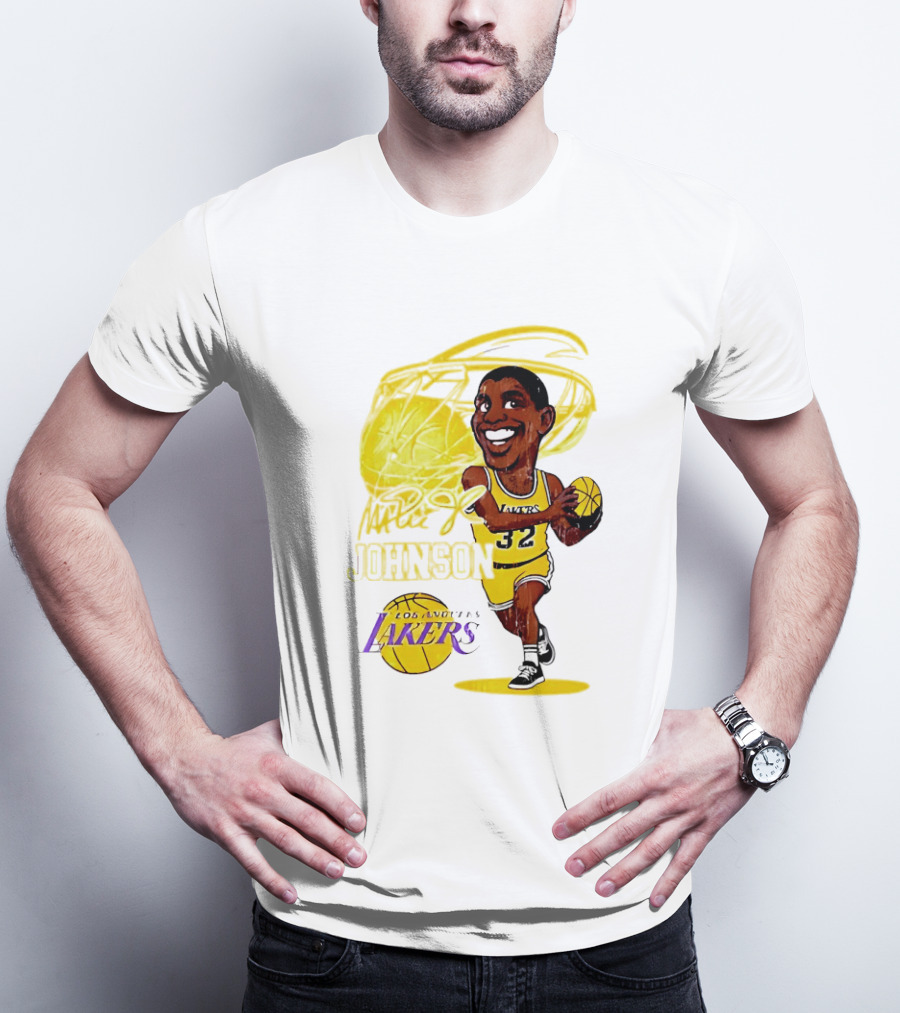 Magic Johnson 32 Los Angeles Lakers Basketball Caricature T-Shirt