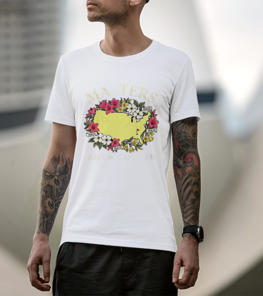 Masters Golf Tournament Augusta National Golf Club 2026 Hole 11 12 13 Map Flower T-Shirt