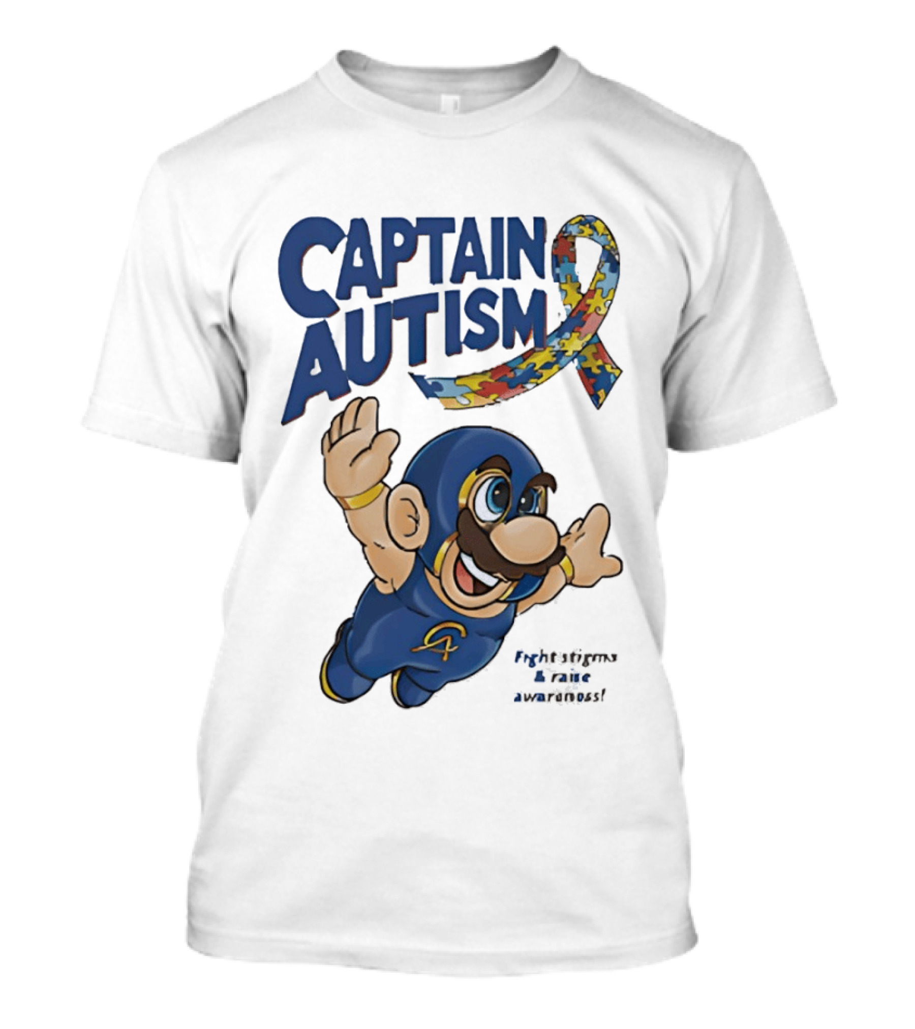 Captain Autism Super Mario Puzzle Ribbon Flying Awareness T-Shirt
