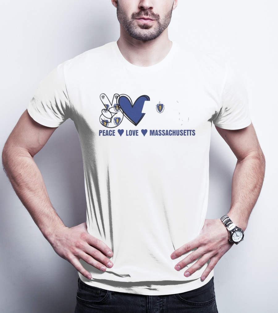 Peace Love Massachusetts With State Map T-Shirt