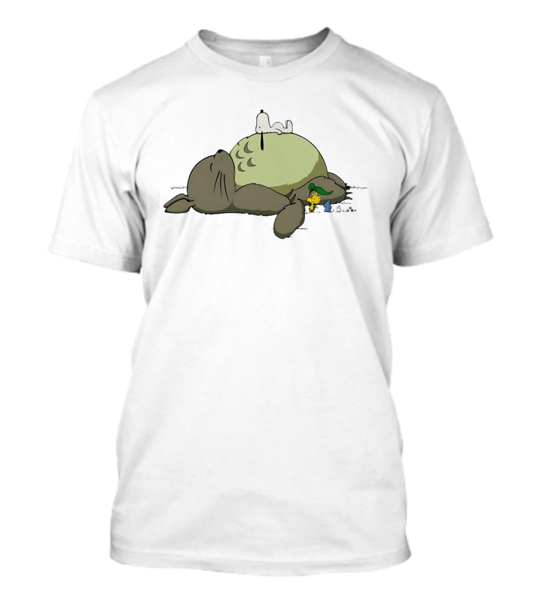 Totoro And Snoopy Sleeping With Woodstock And Classic Cartoon Characters T-Shirt