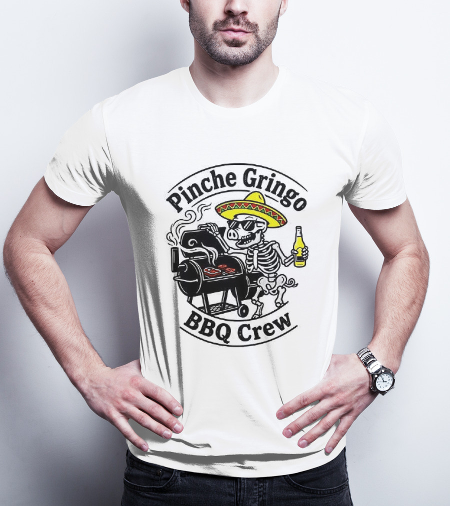 Pinche Gringo BBQ Crew Sombrero Smoking Grilling Fun T-Shirt