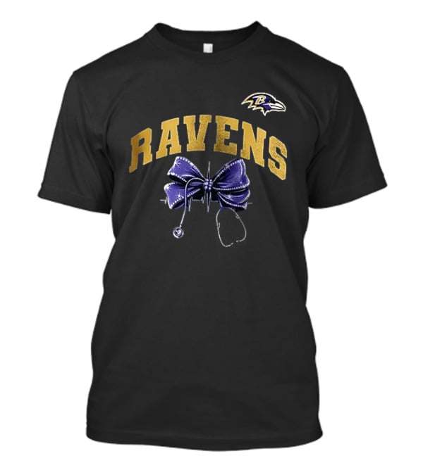 Baltimore Ravens Nurse By Heart By Soul Ravens Stethoscope Bow T-Shirt
