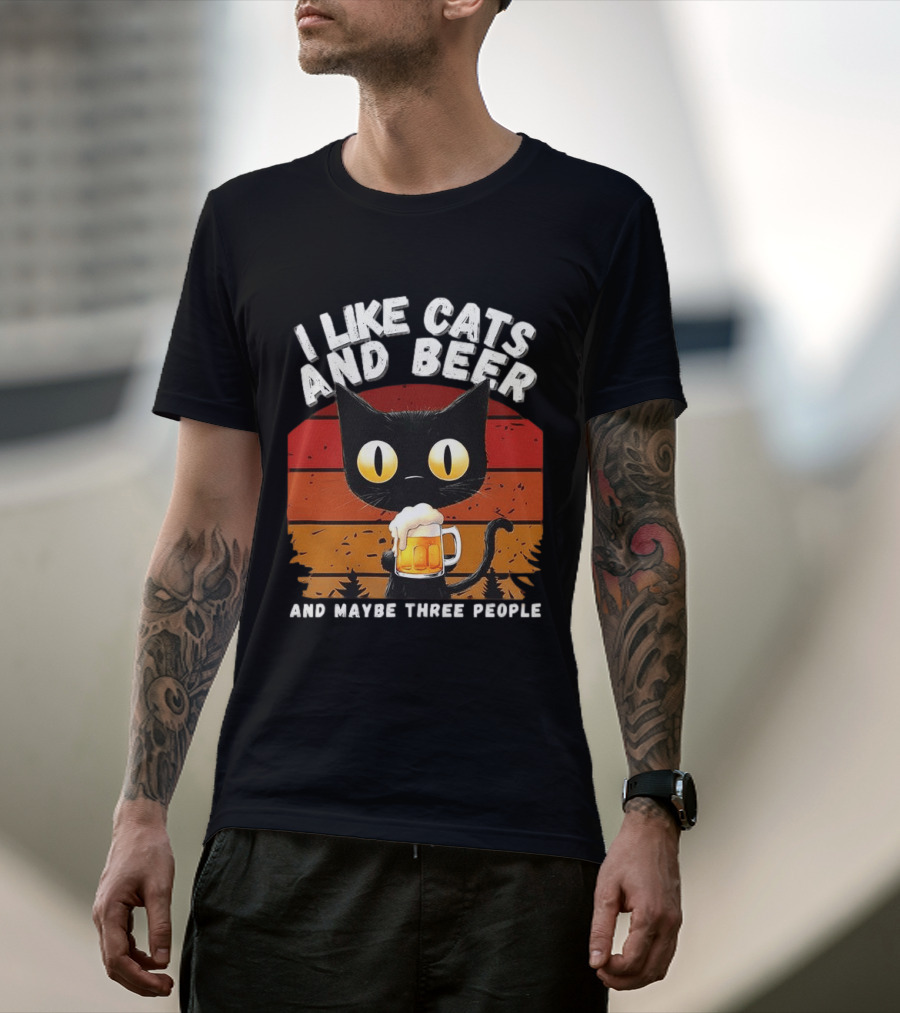 I Like Cats And Beer And Maybe Three People Sunset T-Shirt